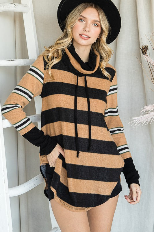 MULTI COLORED SRTIPE COWL NECK TUNIC — E2G World