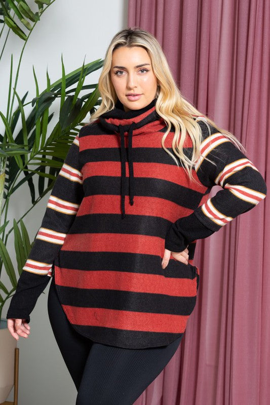 MULTI COLORED SRTIPE COWL NECK TUNIC — E2G World