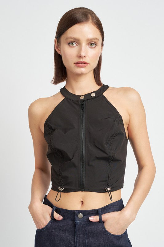 ZIP FRONT HALTER NECK CROPPED TOP — E2G World